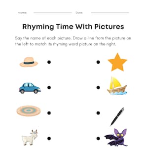 Rhyming Words Printable Worksheets Kindergarten & First Grade - Etsy