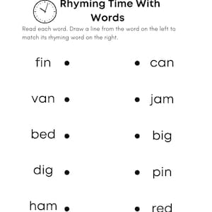Rhyming Words Printable Worksheets Kindergarten & First Grade - Etsy