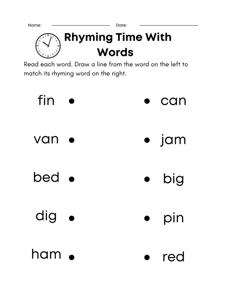 Rhyming Words Printable Worksheets Kindergarten & First Grade - Etsy