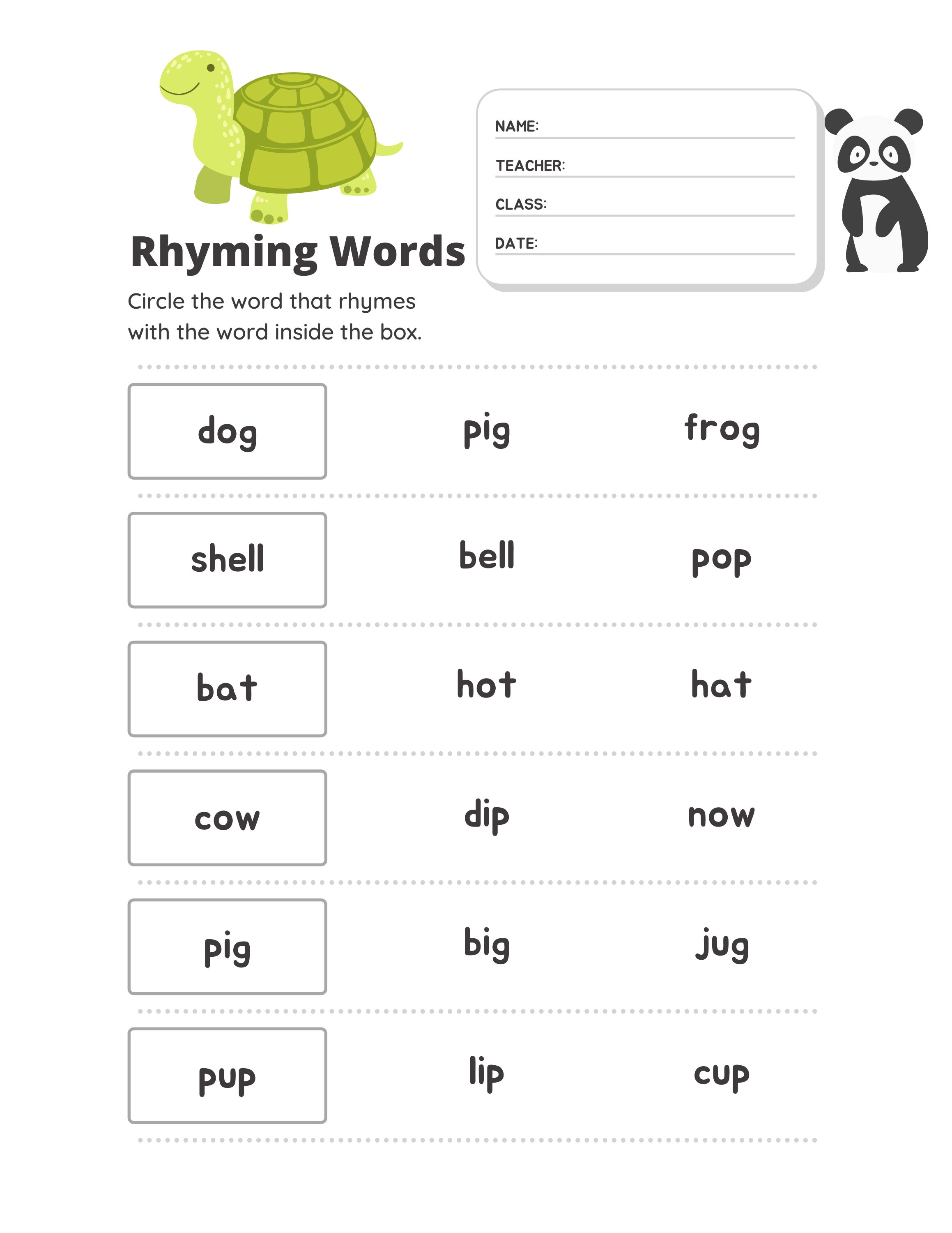 Rhyming Words Printable Worksheets Kindergarten & First Grade - Etsy