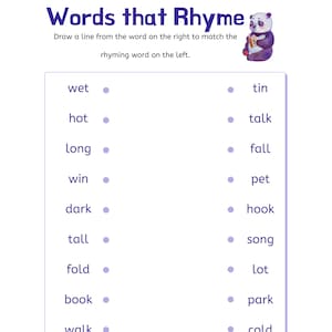 Rhyming Words Printable Worksheets Kindergarten & First Grade - Etsy