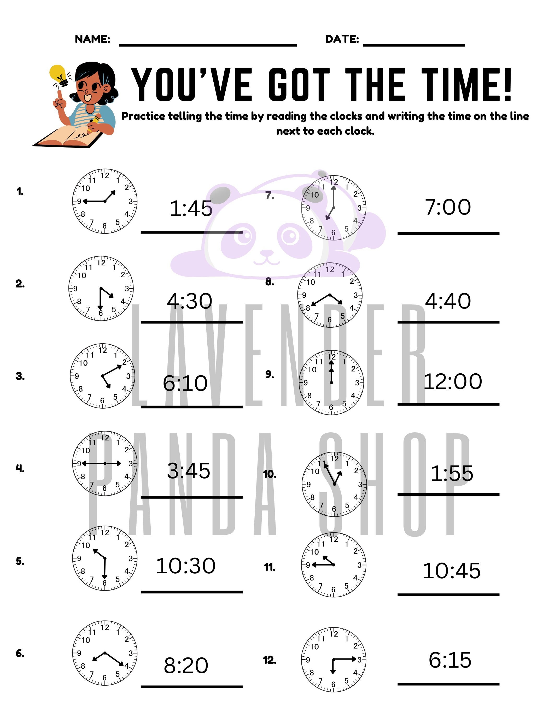 K-2nd Grade Time and Clock Worksheets - Etsy