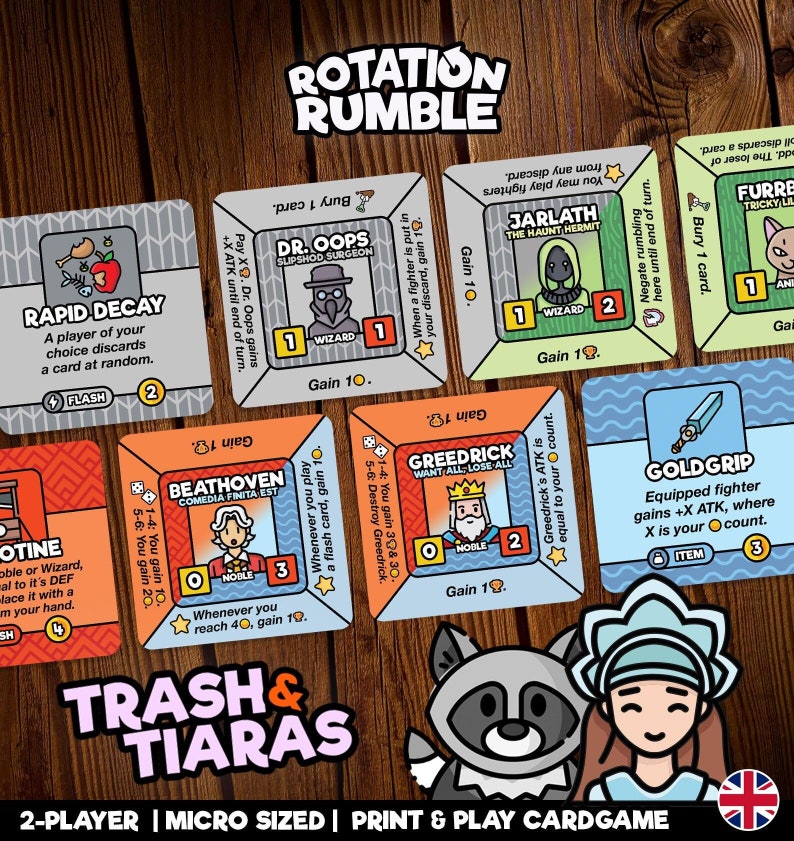 Rotation Rumble - Trash & Tiaras - 2-player Mini Battle Cardgame for ...