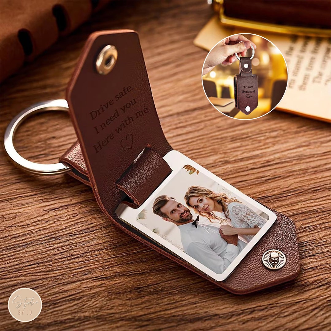 Personalized Leather Keychain With Photo, Metal Tag Photo Keychain ...