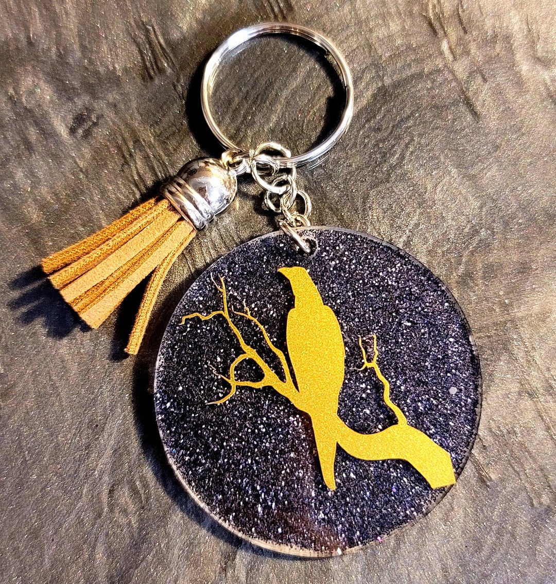 Glitter Crow/raven Keychain With Tassel witchy Accessories - Etsy