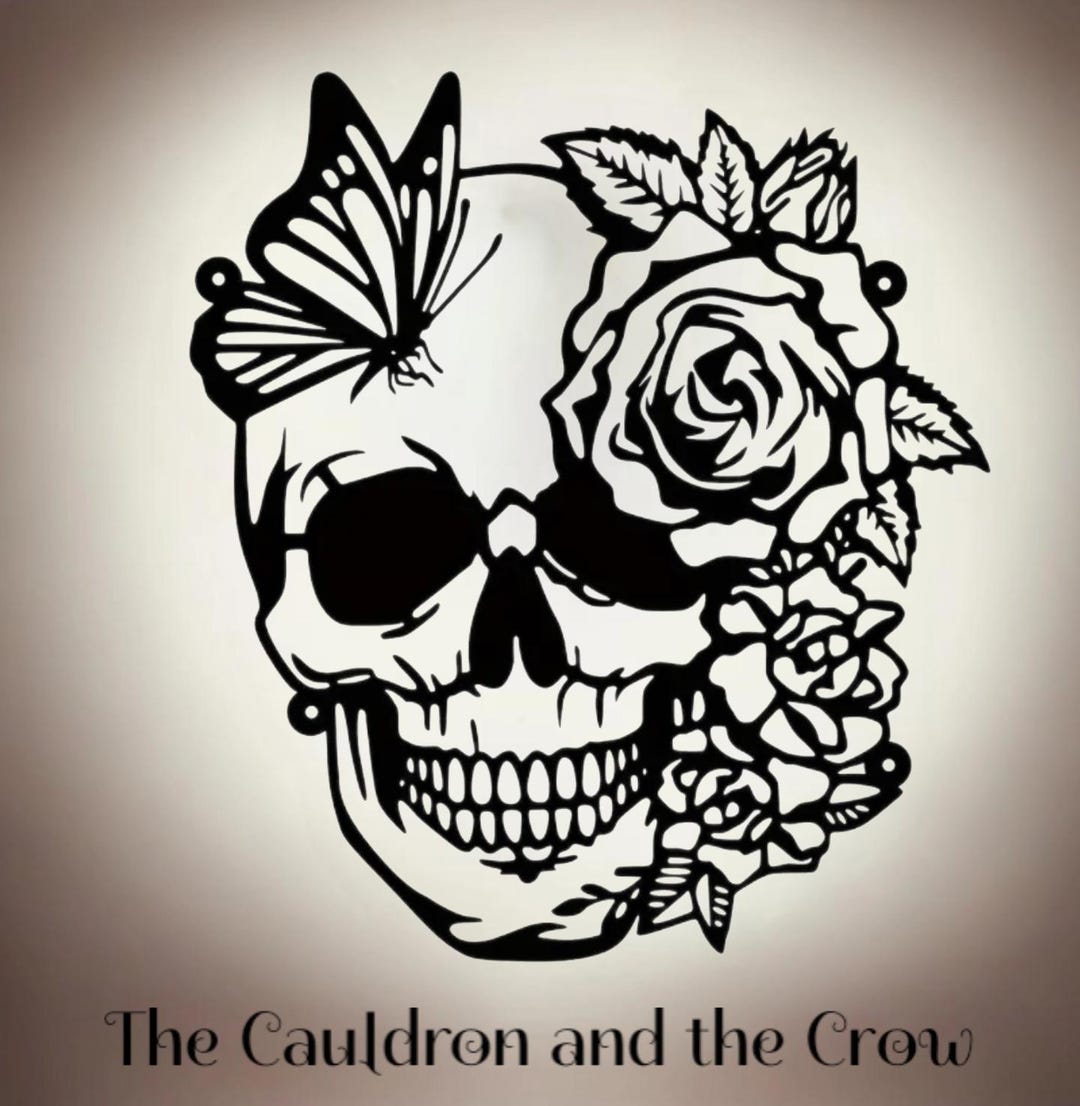 Skull and Roses Metal Wall Art for Altar, Shrine, Garden or Home Decor ...