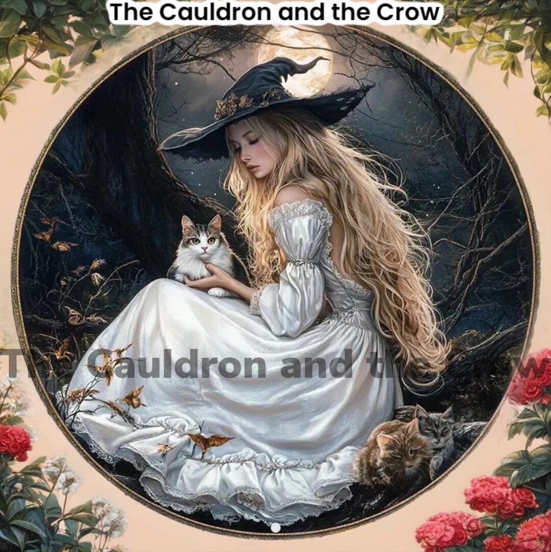 White Witch and Familiar Metal Sign for Altar, Shrine, Garden or Home ...