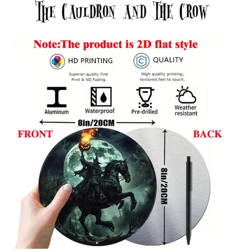 Headless Horseman Round Metal 8" Sign for Altar, Shrine, Garden or Home ...