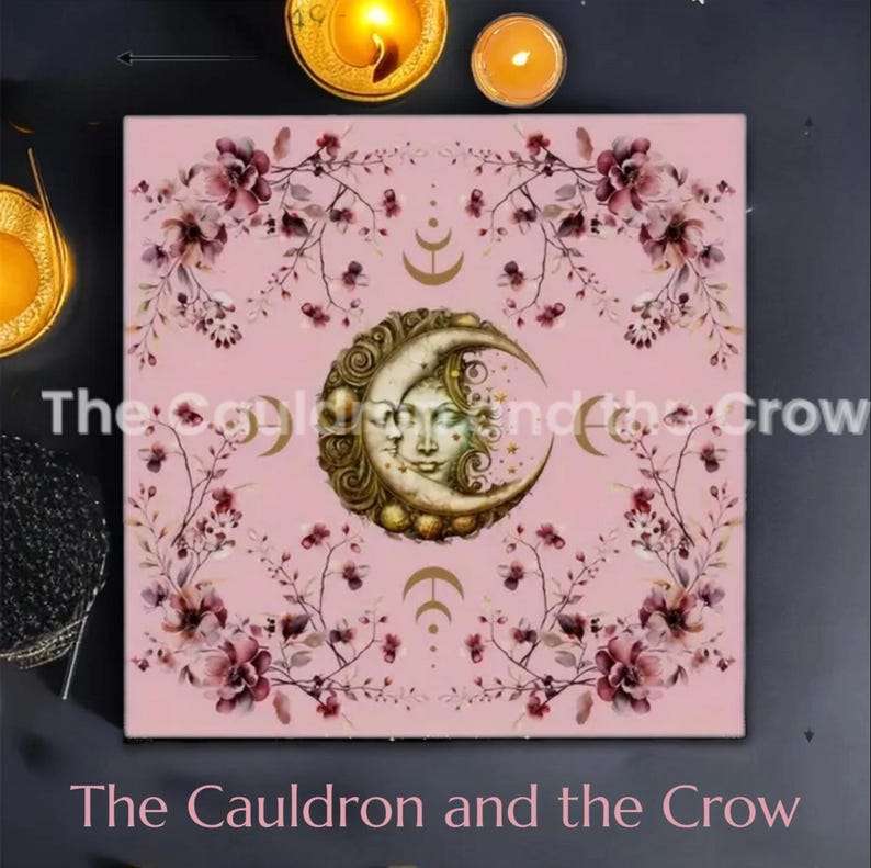 Ethereal Bliss Sun and Moon Pink Altar Cloth, Pentacle, Tarot ...