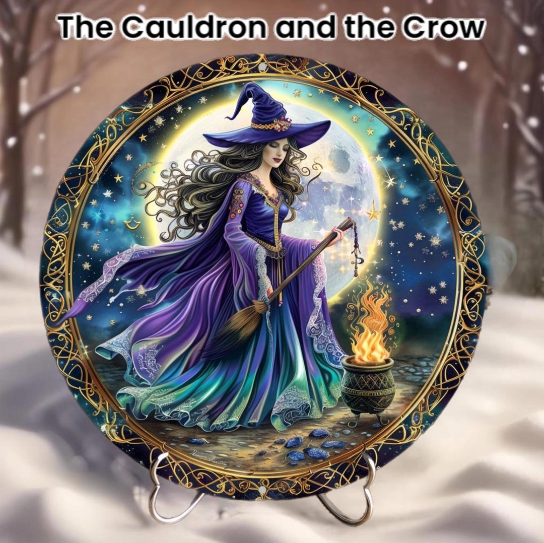 Moon Magic Witch With Familiar Metal Sign for Altar, Shrine, Garden or ...