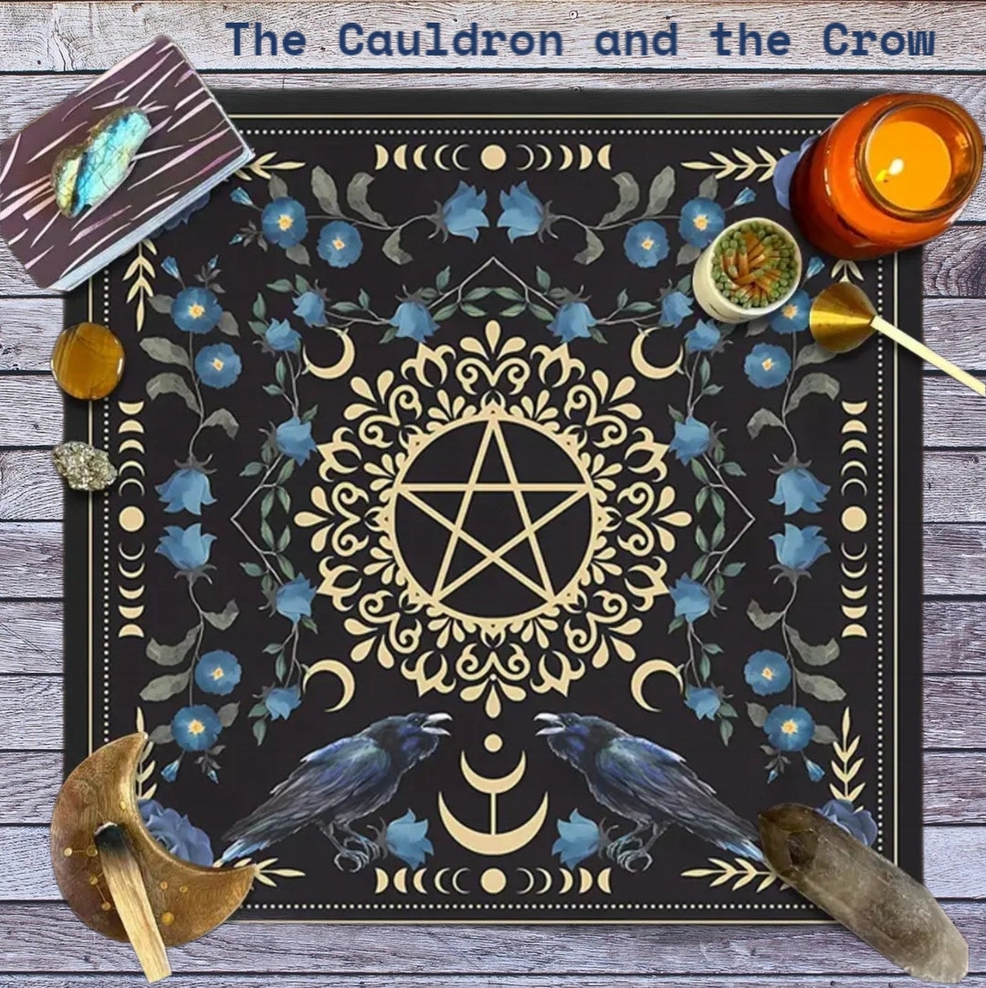 Black Raven Altar Cloth, Wicca Altar Supplies, Tarot Deck Napkin, Home ...