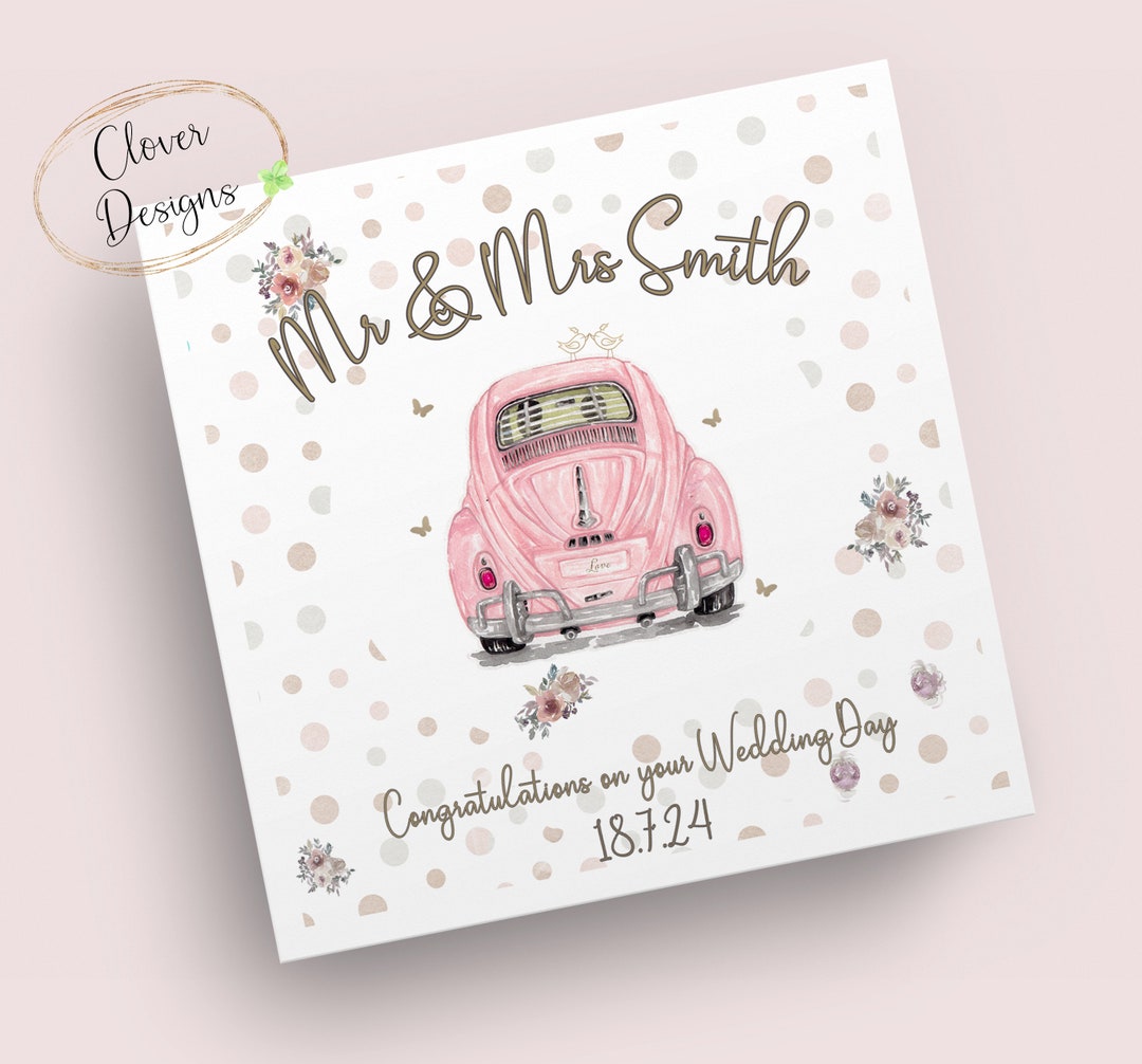 Personalised Wedding Card Wedding Car Newly Married Couple Greeting ...