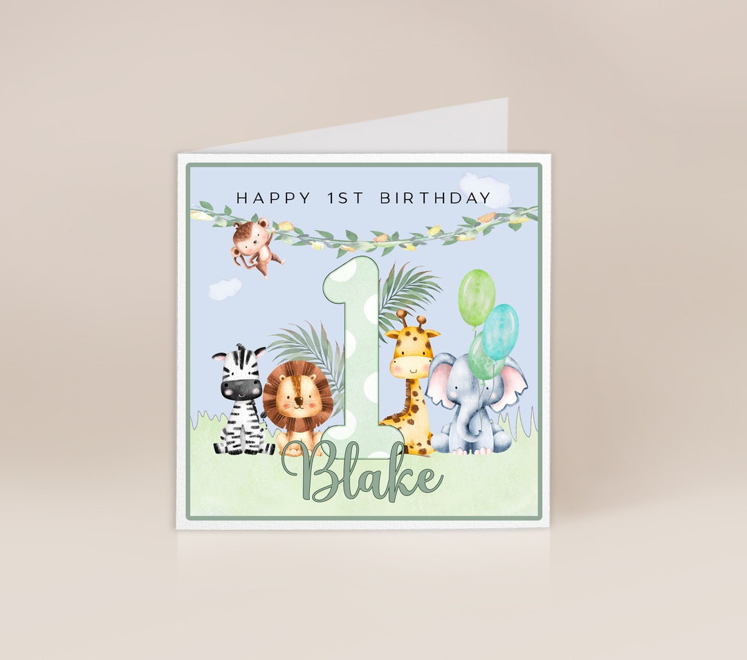 Personalised 1st Birthday Card | Safari Jungle Animals | One Birthday ...