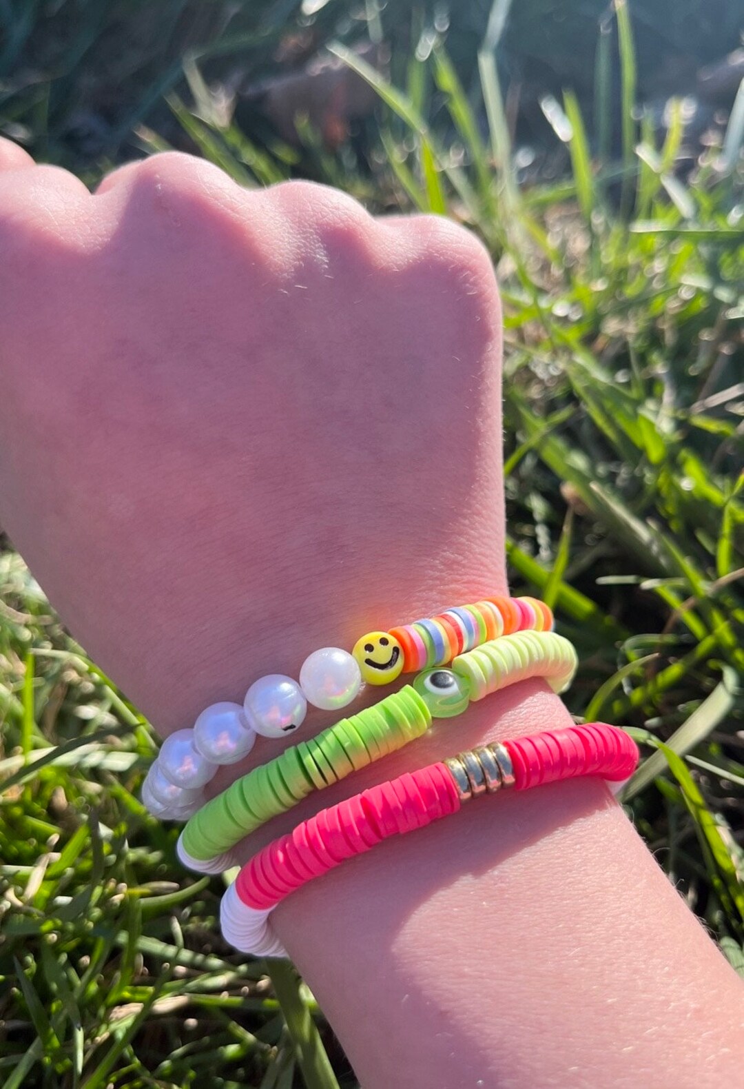 Hot Pink Preppy Bracelet Stack, Smiley Face Pink Themed, Pink Stacks ...