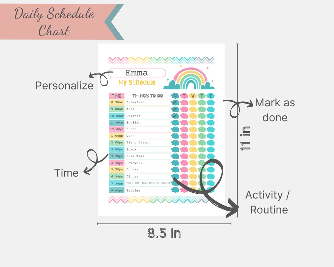 Printable Kids Weekday Schedule / Editable Home School Planner ...