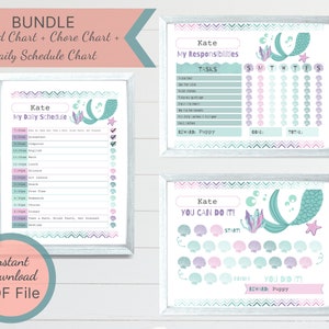 Printable Mermaid Reward Chart, Chore Chart, Daily Schedule Chart ...