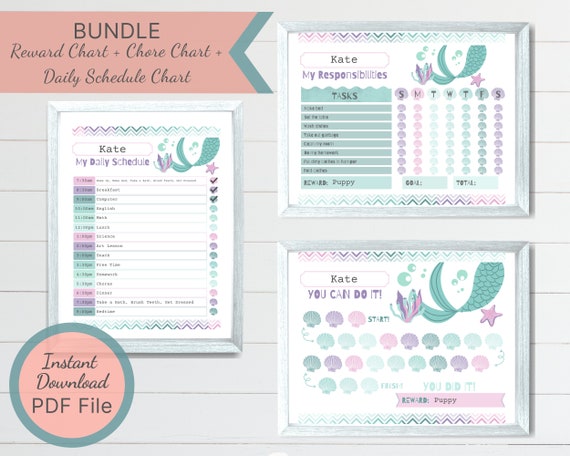 Printable Mermaid Reward Chart Chore Chart Daily Schedule - Etsy