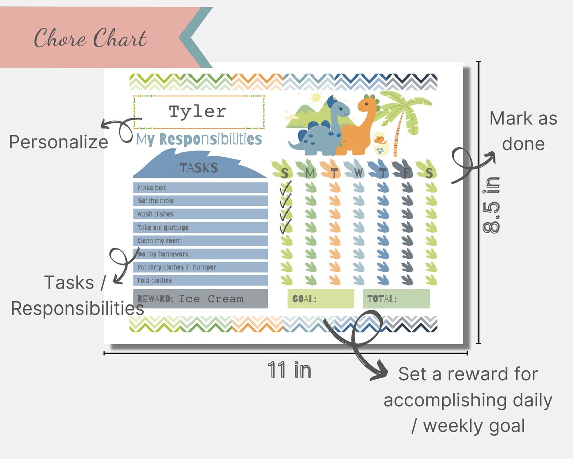 Printable Dinosaur Reward Chart, Chore Chart, Daily Schedule Chart ...