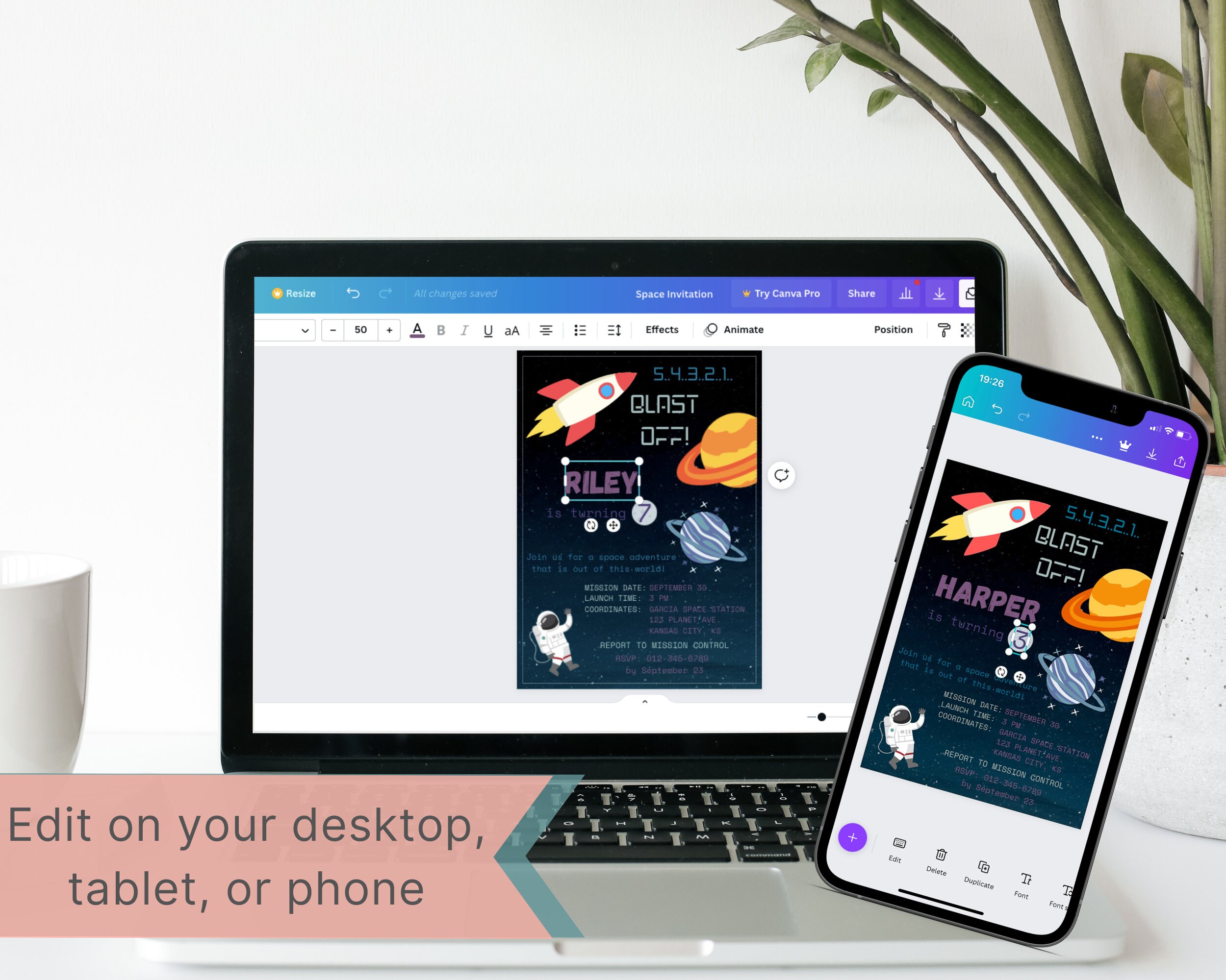 Editable Outer Space Birthday Invitation Template / Printable Birthday ...