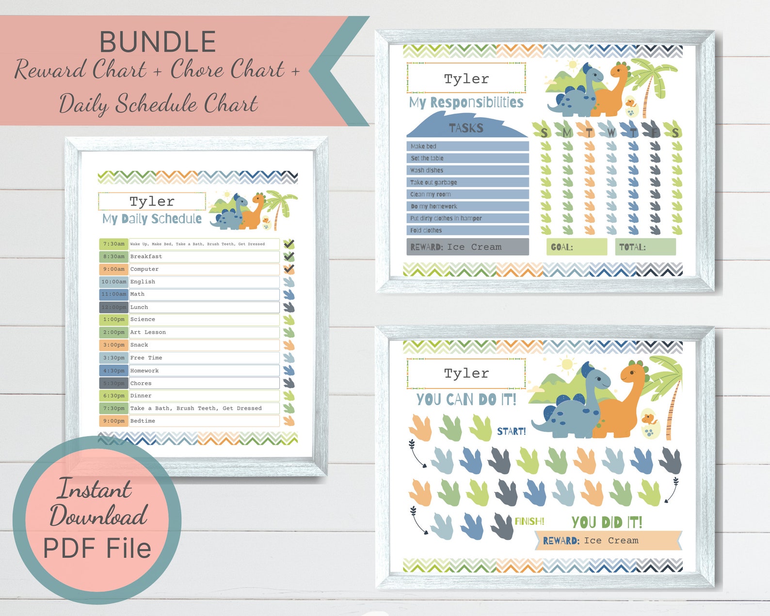 Printable Dinosaur Reward Chart, Chore Chart, Daily Schedule Chart ...