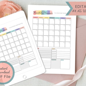 Printable Monthly Planner / Editable Month Organizer / Undated Monthly ...