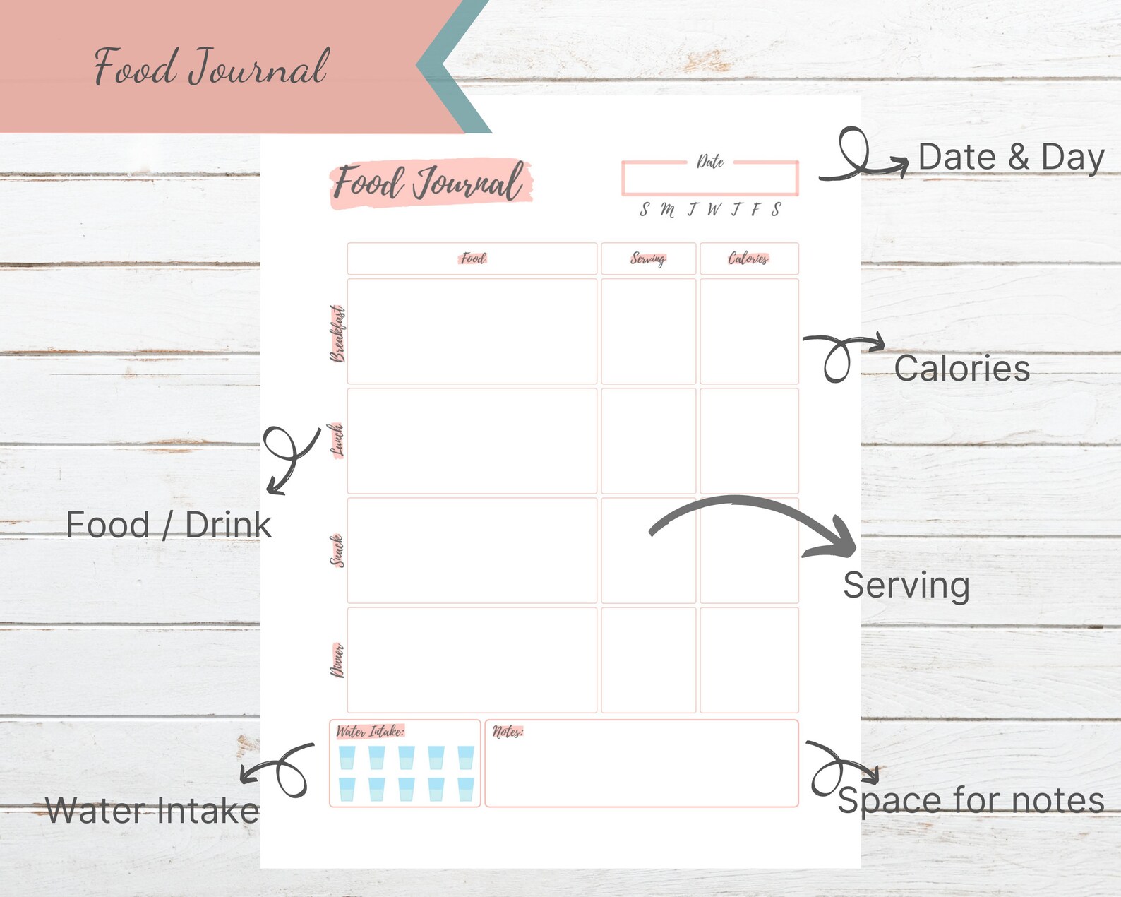 Printable Food Journal / Meal Tracker / Daily Calorie Tracker / Daily ...