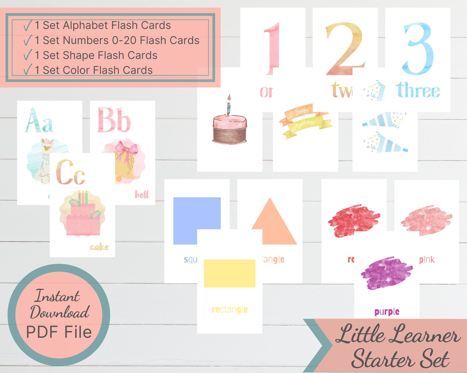 Printable Flash Cards Set / Little Learner Starter Set / Alphabet Flash ...