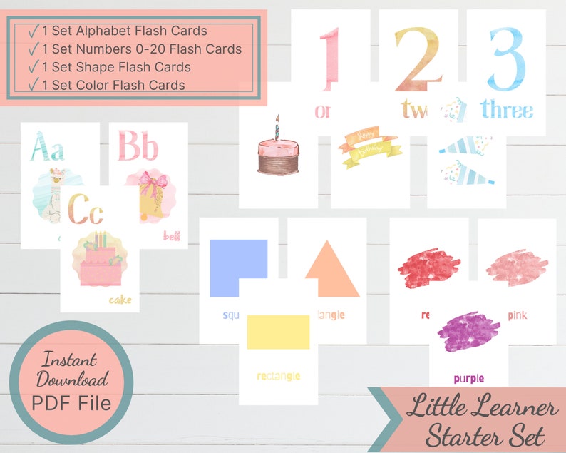 Printable Flash Cards Set / Little Learner Starter Set / Alphabet Flash ...