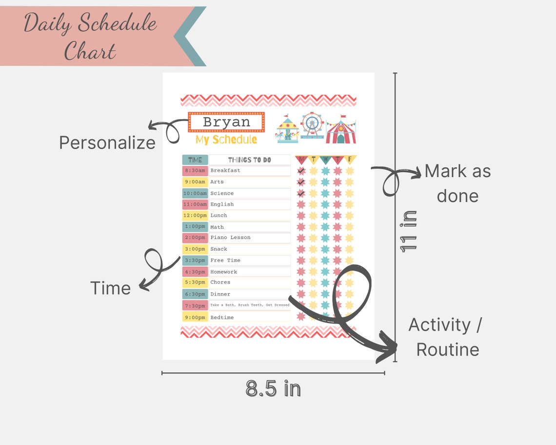 Printable Kids Weekday Schedule / Editable Home School Planner ...