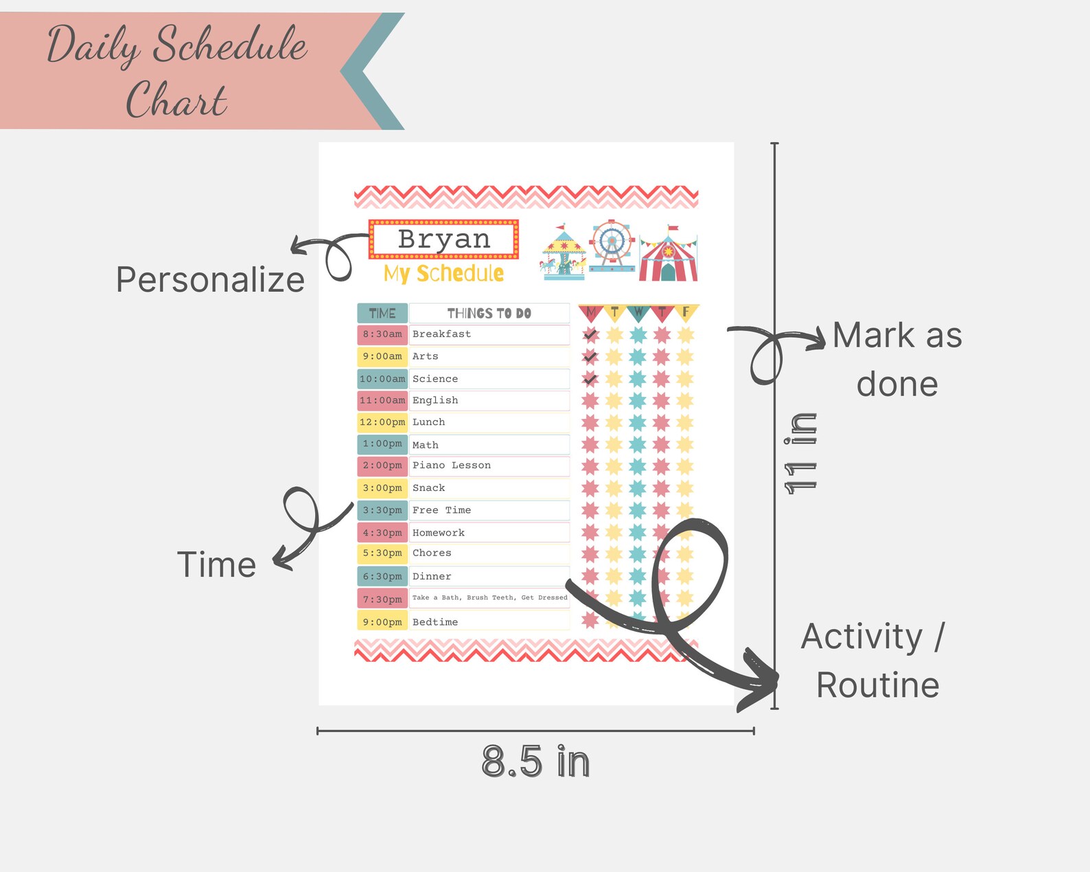 Printable Kids Weekday Schedule / Editable Home School Planner ...