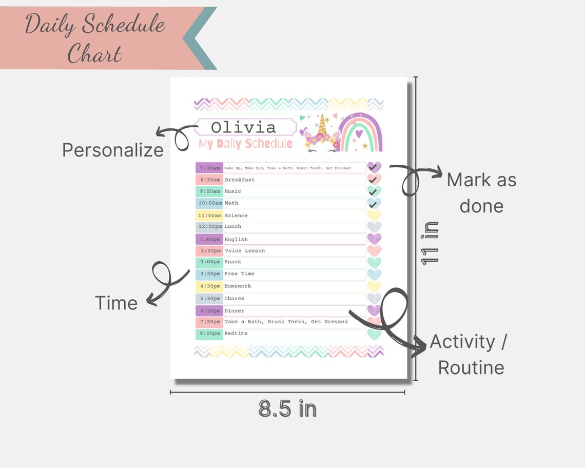 Printable Unicorn Reward Chart, Chore Chart, Daily Schedule Chart ...