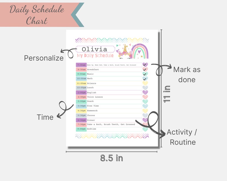Printable Unicorn Reward Chart, Chore Chart, Daily Schedule Chart ...