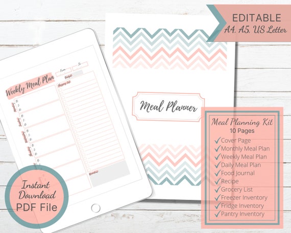 Printable Meal Planner / Food Journal / Grocery List / Recipe - Etsy