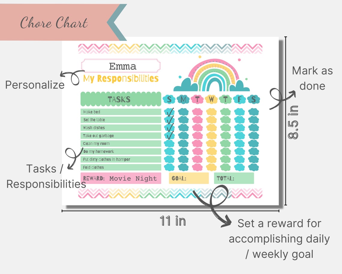 Printable Rainbow Reward Chart, Chore Chart, Daily Schedule Chart ...