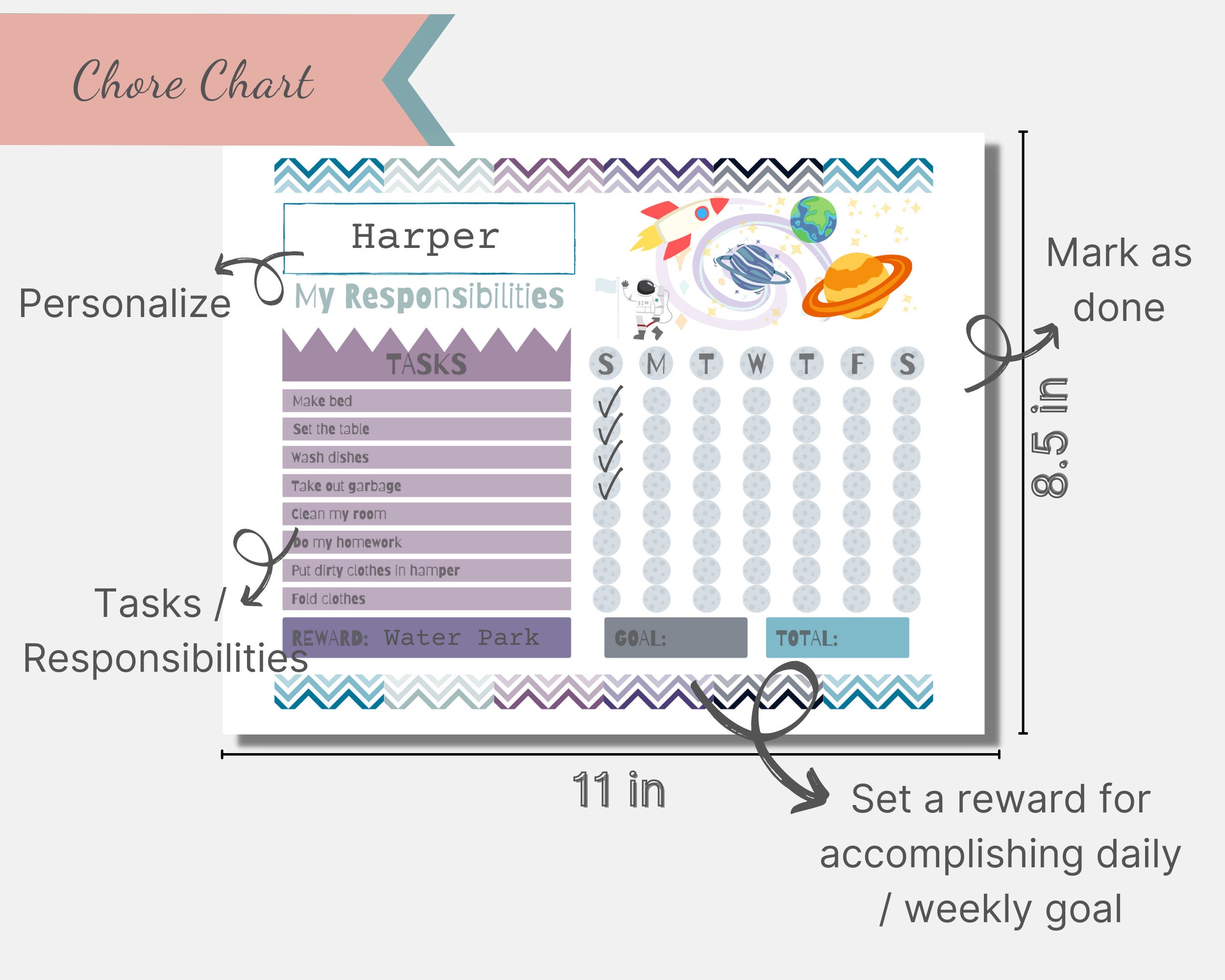Printable Space Reward Chart, Chore Chart, Daily Schedule Chart ...
