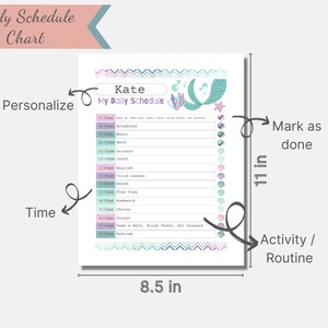 Printable Mermaid Reward Chart, Chore Chart, Daily Schedule Chart ...