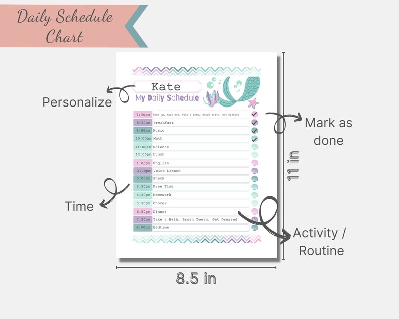 Printable Mermaid Reward Chart, Chore Chart, Daily Schedule Chart ...