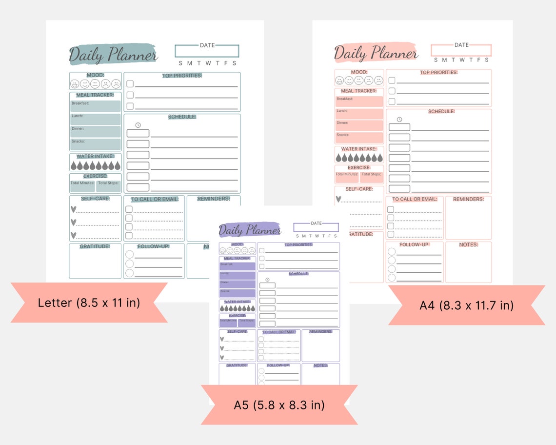 Printable Daily Planner / Editable Productivity Day Planner / - Etsy