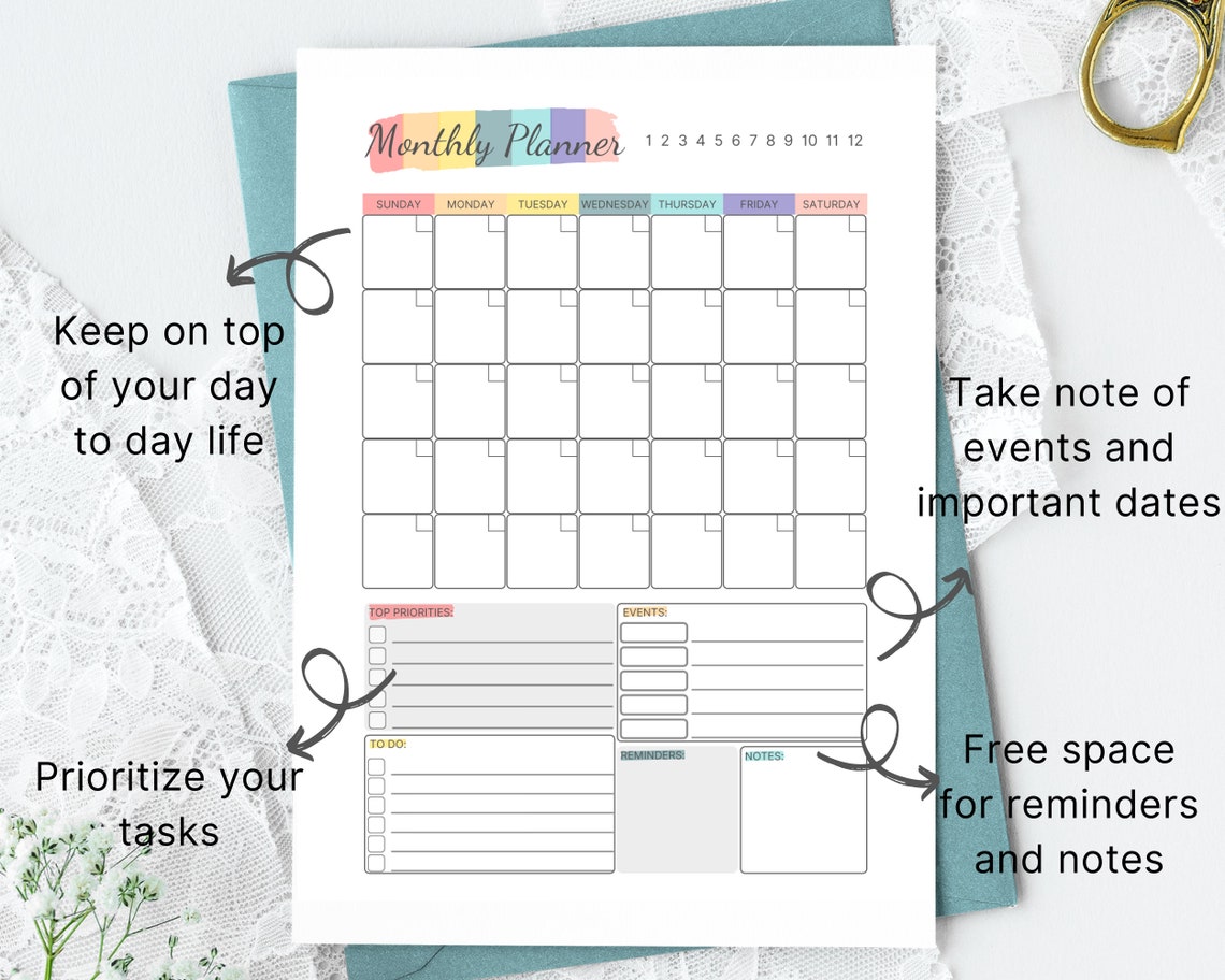 Printable Monthly Planner / Editable Month Organizer / Undated Monthly ...