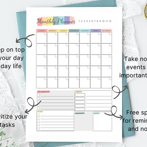 Printable Monthly Planner / Editable Month Organizer / Undated Monthly ...