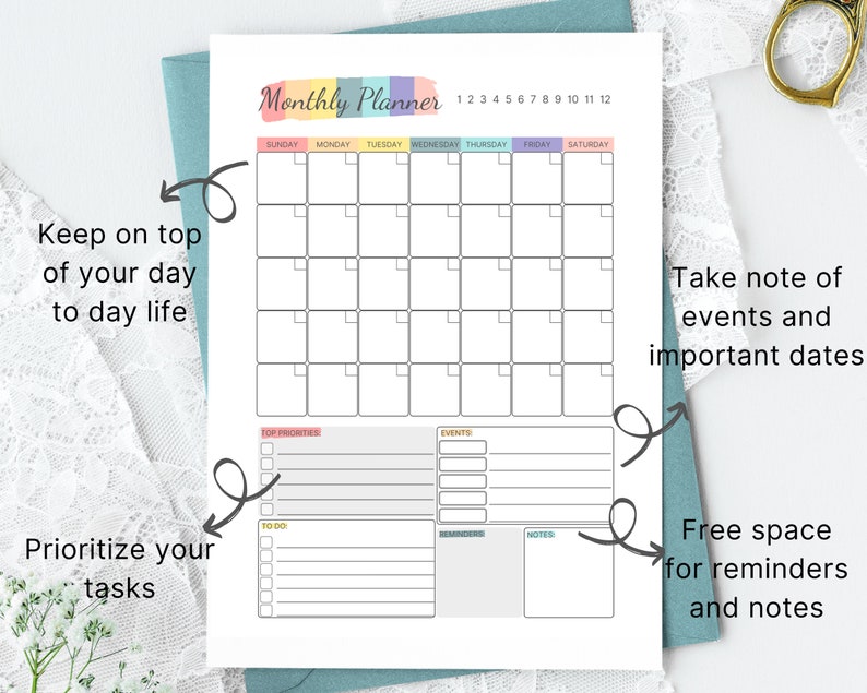 Printable Monthly Planner / Editable Month Organizer / Undated Monthly ...
