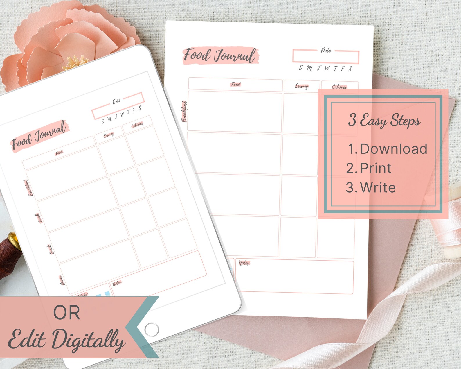 Printable Food Journal / Meal Tracker / Daily Calorie Tracker / Daily ...
