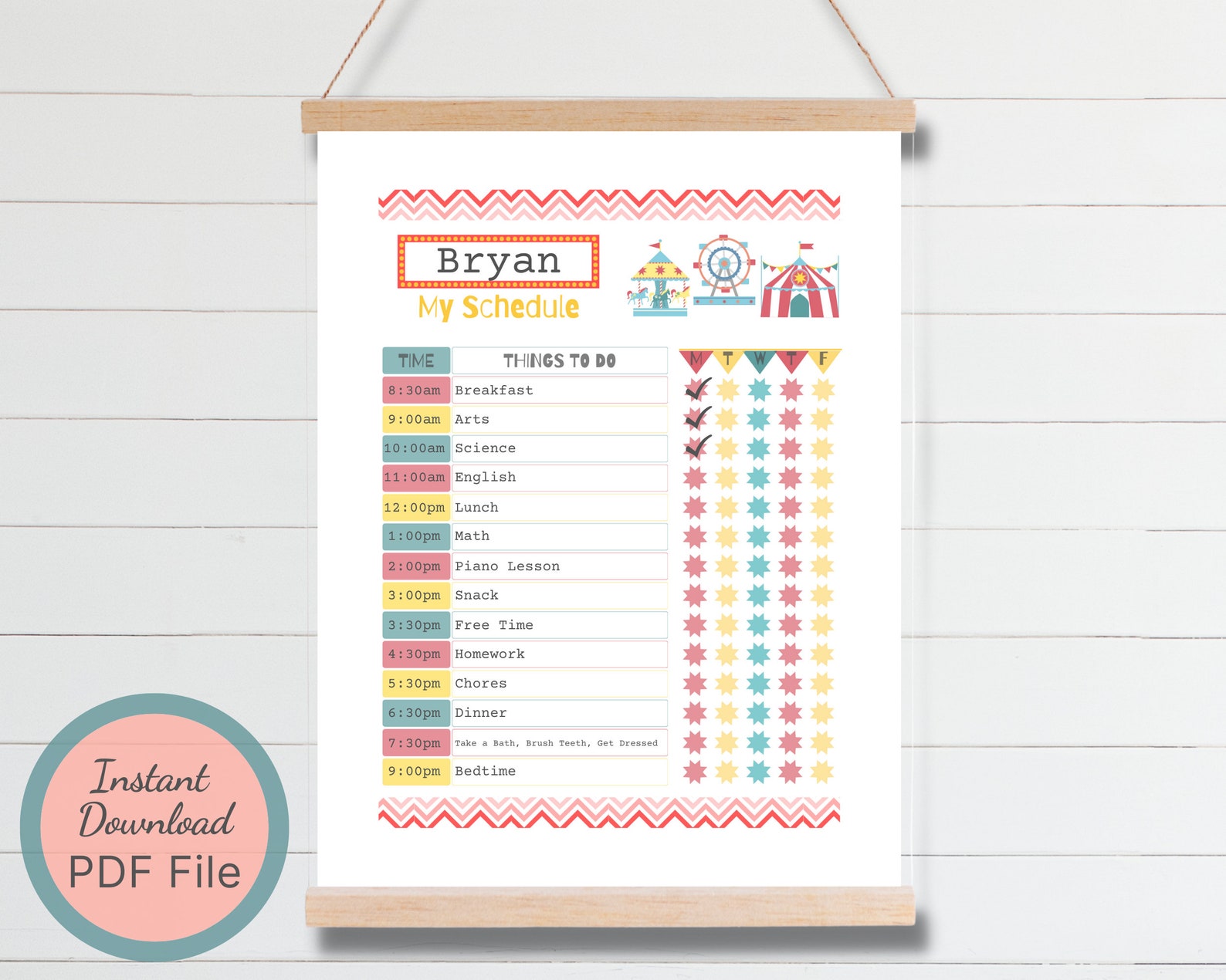 Printable Kids Weekday Schedule / Editable Home School Planner ...