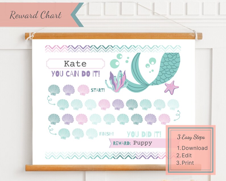 Printable Mermaid Reward Chart, Chore Chart, Daily Schedule Chart ...