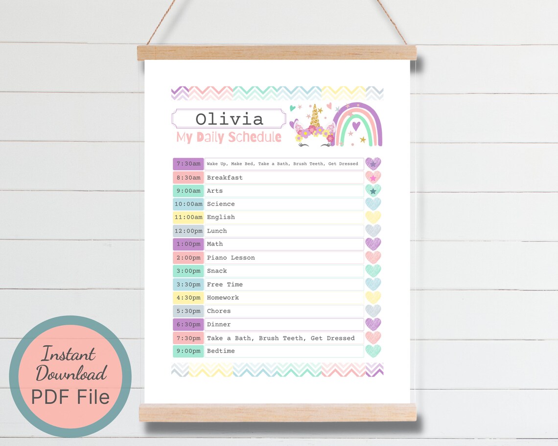 Printable Kids Daily Schedule / Editable Home School Daily Planner ...