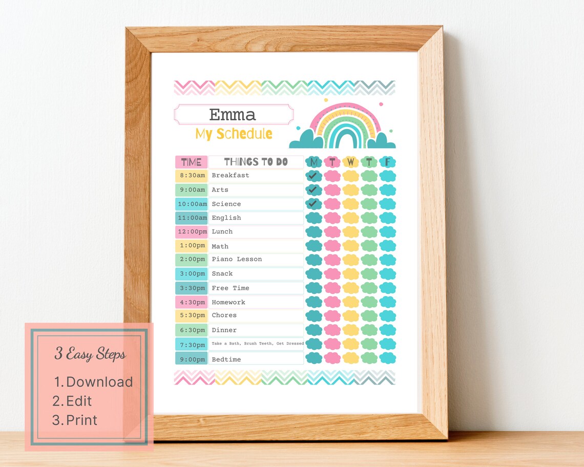 Printable Kids Weekday Schedule / Editable Home School Planner ...