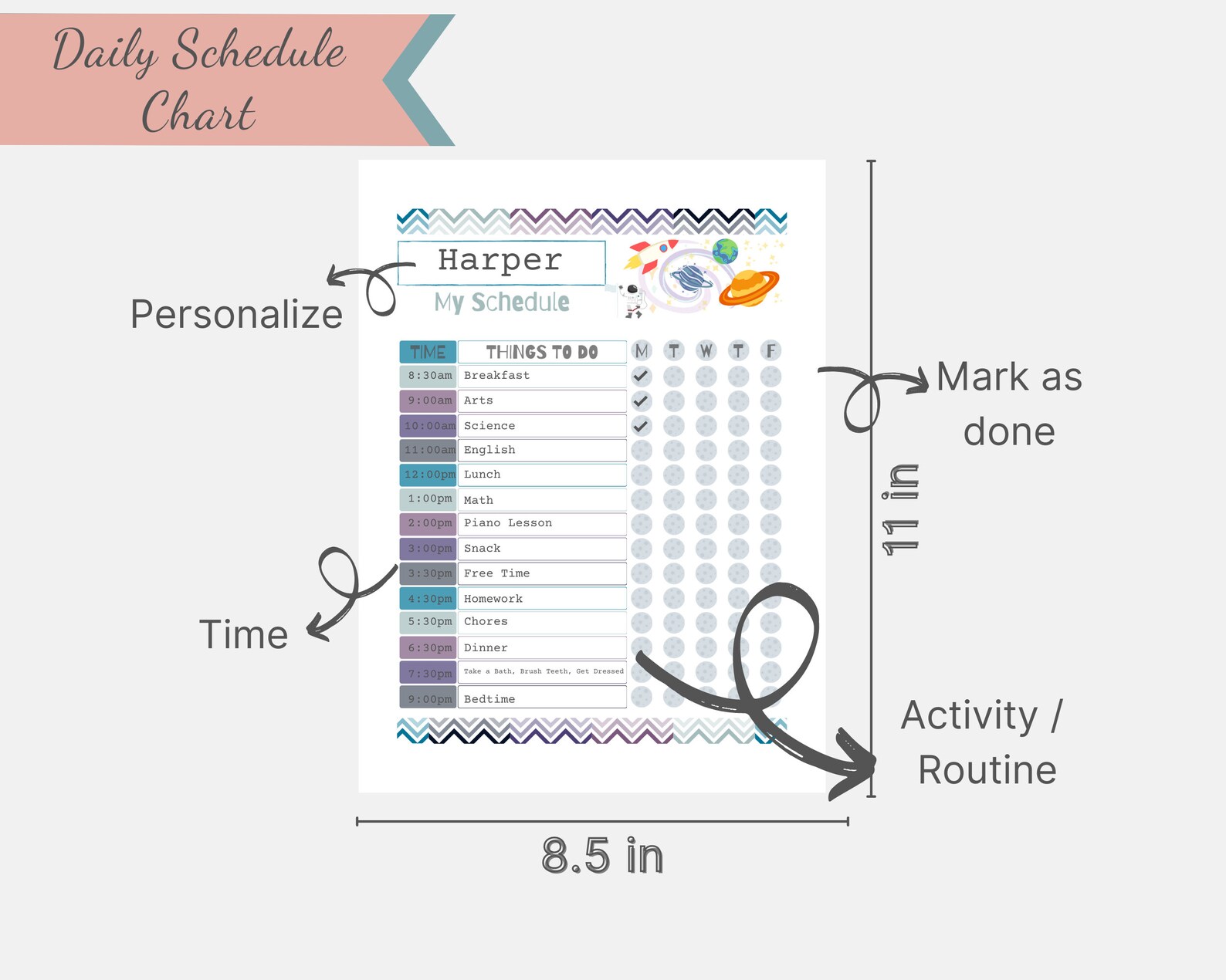 Printable Kids Weekday Schedule / Editable Home School Planner ...