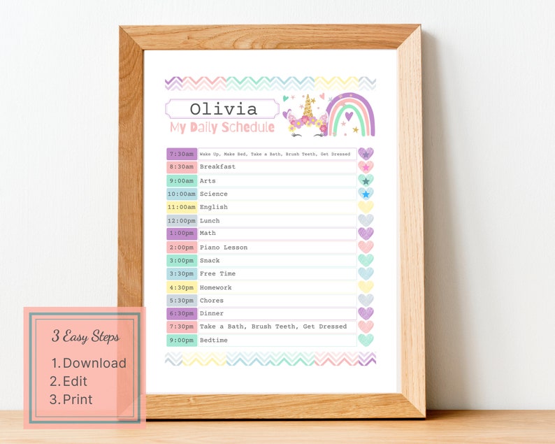 Printable Kids Daily Schedule / Editable Home School Daily Planner ...