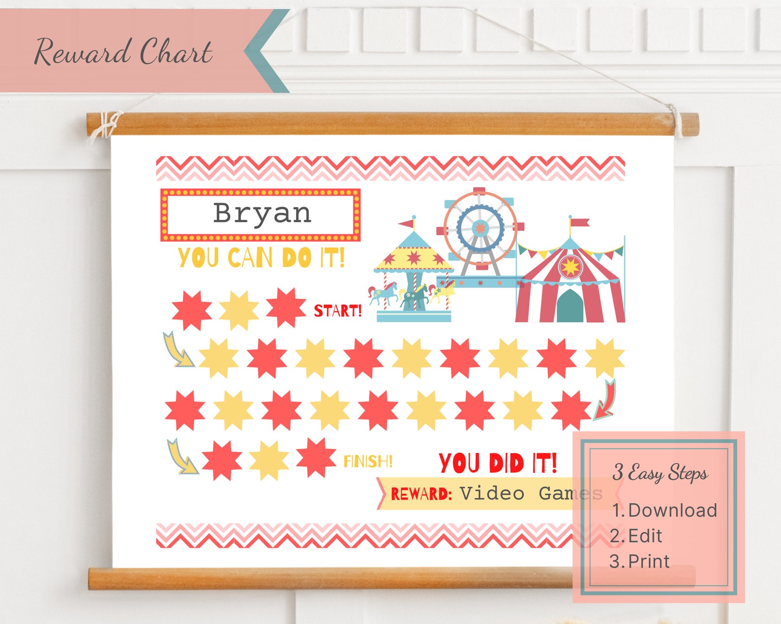 Printable Carnival Reward Chart, Chore Chart, Daily Schedule Chart ...