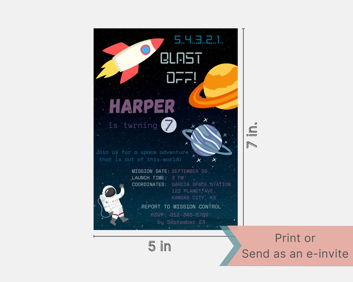 Editable Outer Space Birthday Invitation Template / Printable Birthday ...